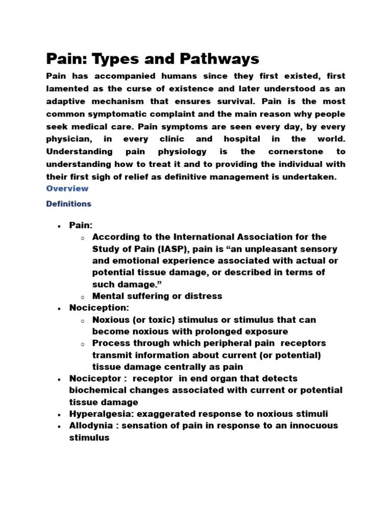 Pain types and pathways | PDF | Pain | Stimulus (Physiology)