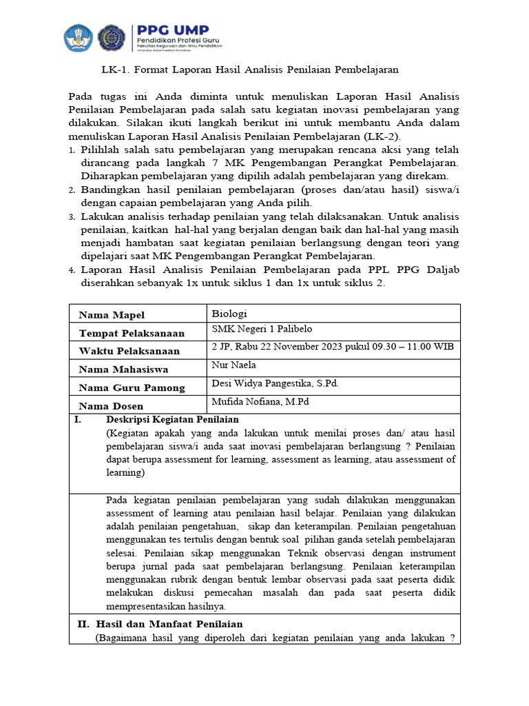 LK 1 Assesmen Penilaian Peserta Didik - Nur Naela 2 | PDF