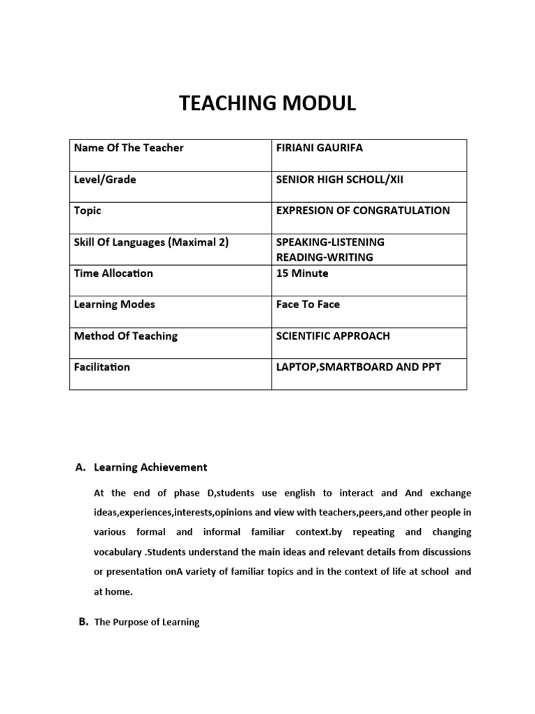 Teaching Modul Firiani | PDF | Teachers | Learning