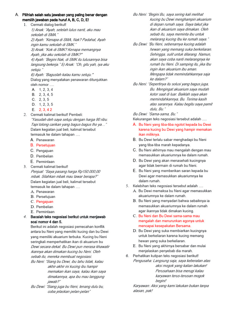 LATIHAN SOAL BIND Kelas X | PDF