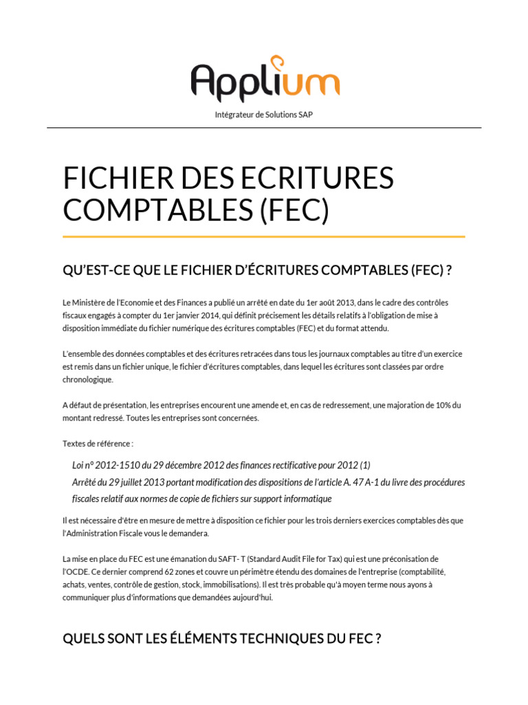 Fichier d'Écritures Comptables (FEC) SAP | PDF | Comptabilité | Normes ...