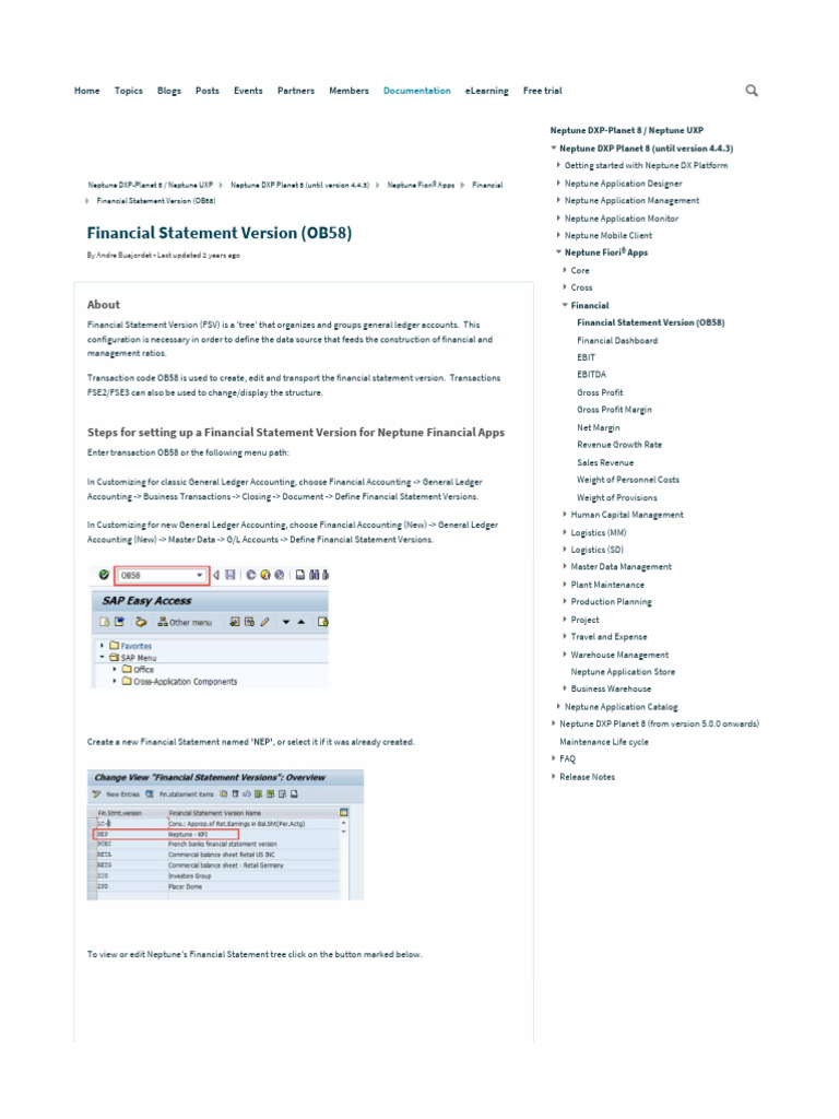 Financial Statement Version (OB58) - Neptune Software Community | PDF ...