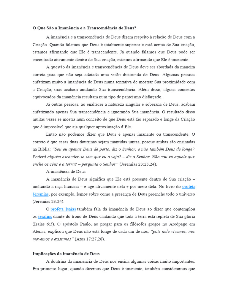 Imanência e a Transcendência de Deus | PDF | Deus | Transcendência ...