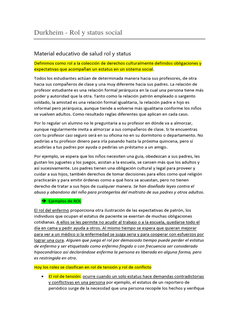 Video Durkheim - Rol y Status Social | PDF | Estatus social ...