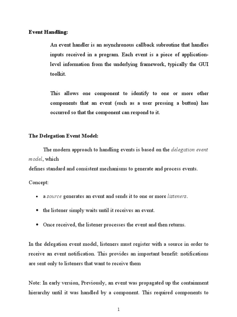 Event Handling:: The Delegation Event Model | PDF | Method (Computer ...
