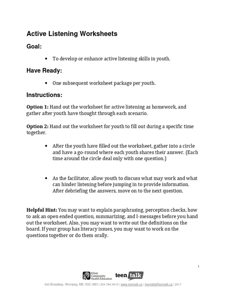 Active Listening Worksheets 16 | PDF | Question