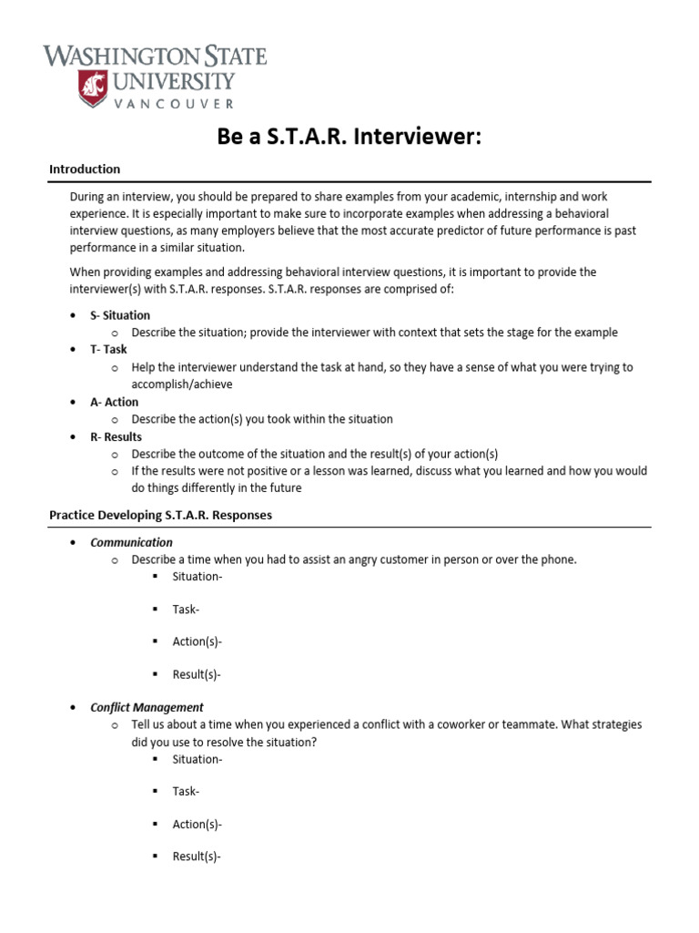 STAR Interviewing Practice Sheet | PDF | Cognition | Behavioural Sciences