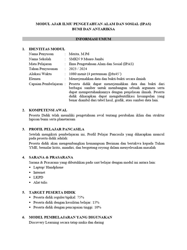Modul IPAS E - Bumi Dan Antariksa | PDF