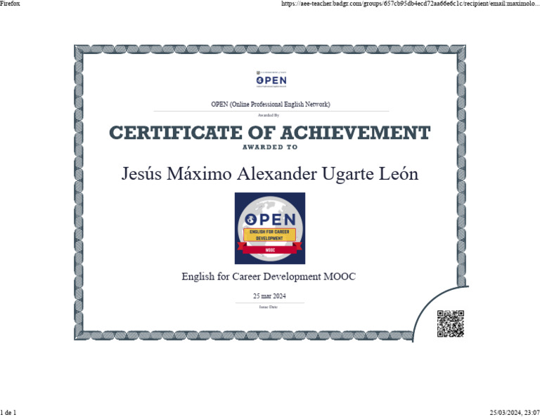 English for Career Development MOOC Certificate | PDF