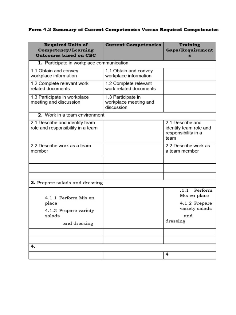 Form 4.3 Summary of Current Competencies | PDF