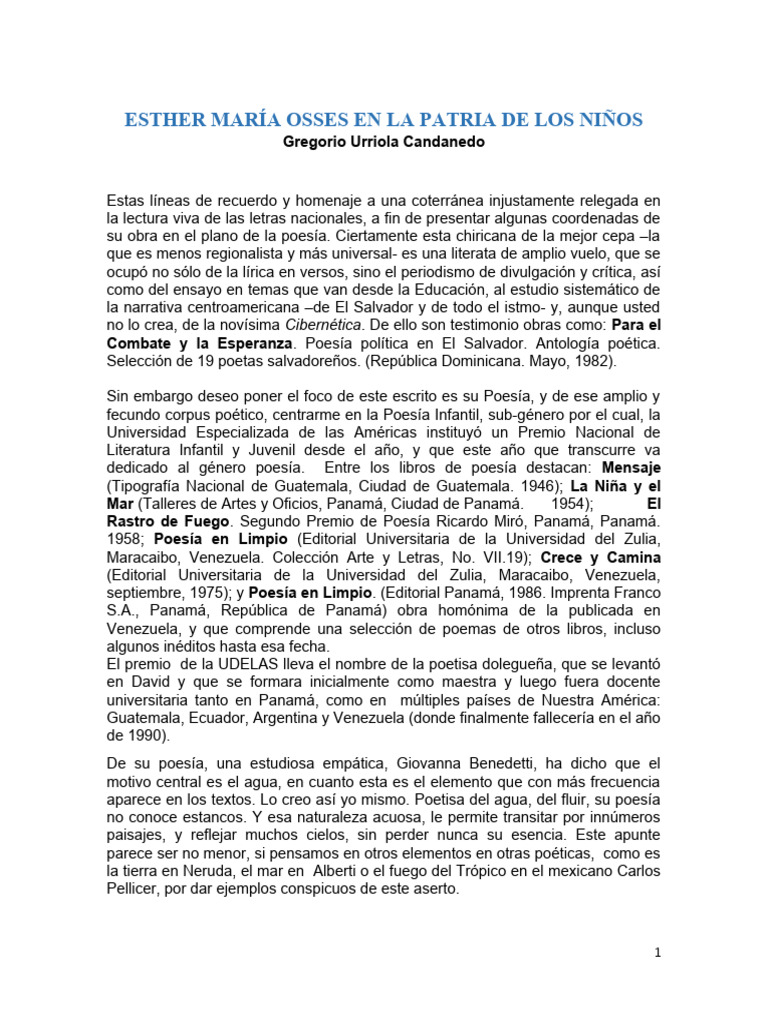 G Urriola Candanedo ESTHER MARÍA OSSES Identidad y Solidaridad | PDF | Poesía | Clásicos