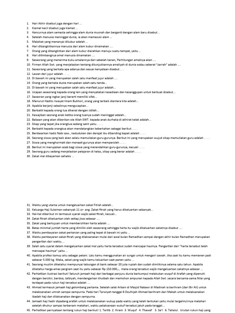 PAS PAI Kelas IX Susulan | PDF