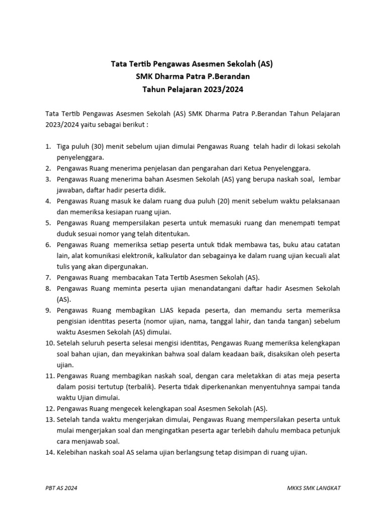 Tata Tertib Pengawas AS 2024 | PDF