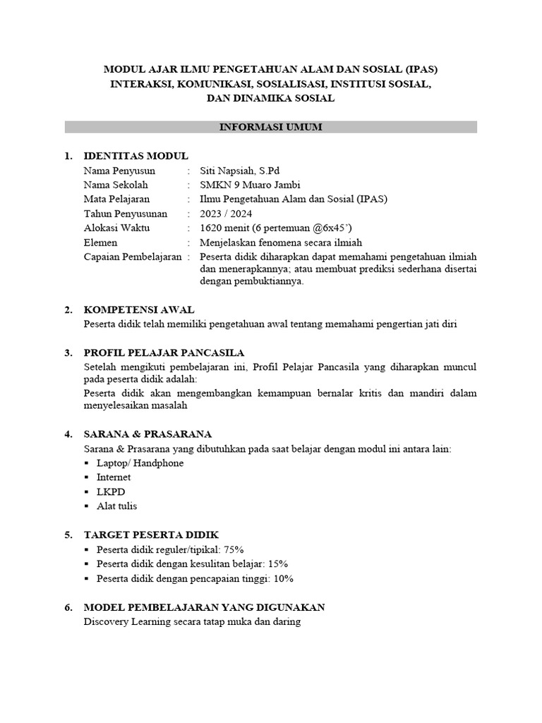 Modul Interaksi Sosial dan Dinamika | PDF | Karier & Perkembangan ...