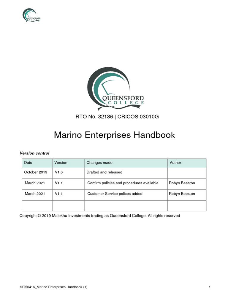 SIT50416 - Marino Enterprises Handbook | PDF | Procurement | Recruitment
