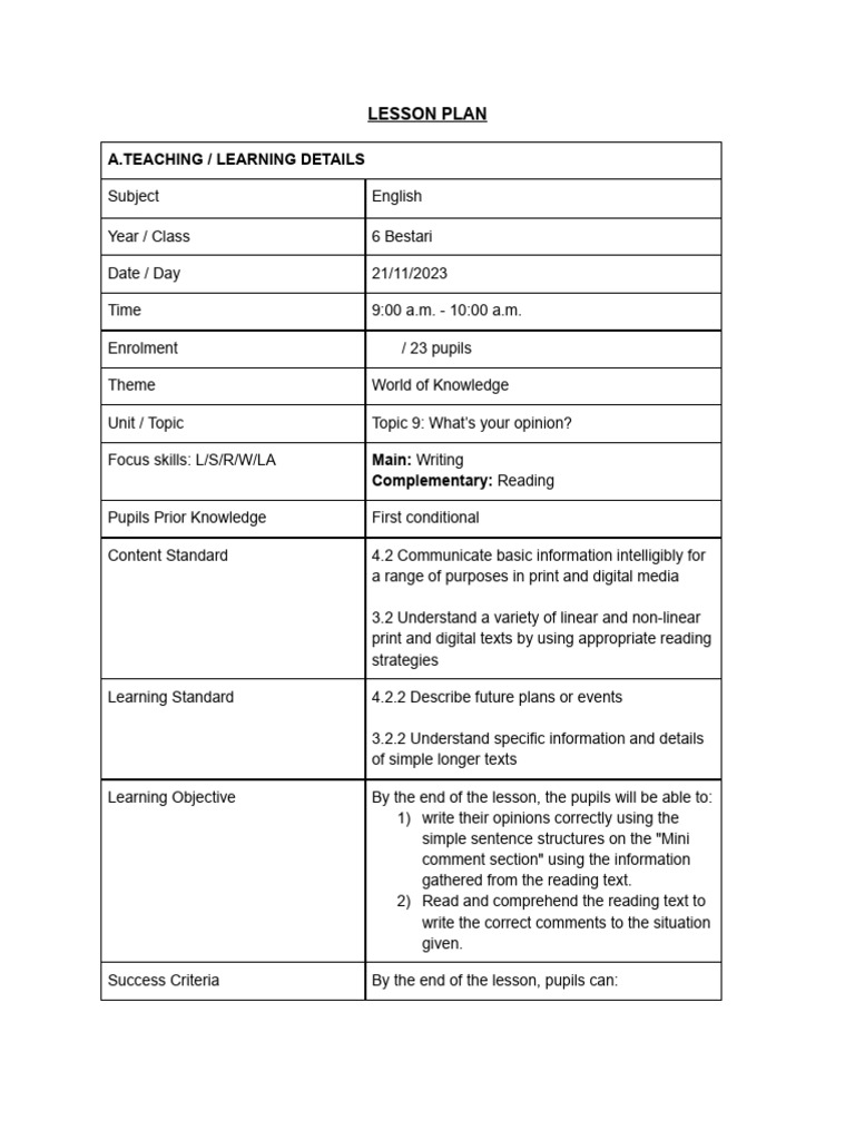 Lesson Plan 6B Rentasan | PDF | Teachers | Lesson Plan