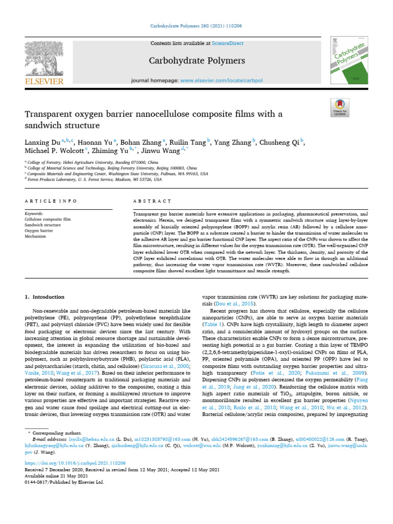 Transparent Oxygen Barrier Nanocellulose Composite Film With A Sandwich Structure | PDF ...