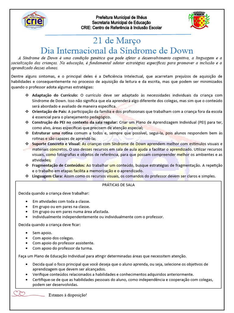Sindrome de Down | PDF | Aprendizado | Síndrome de Down