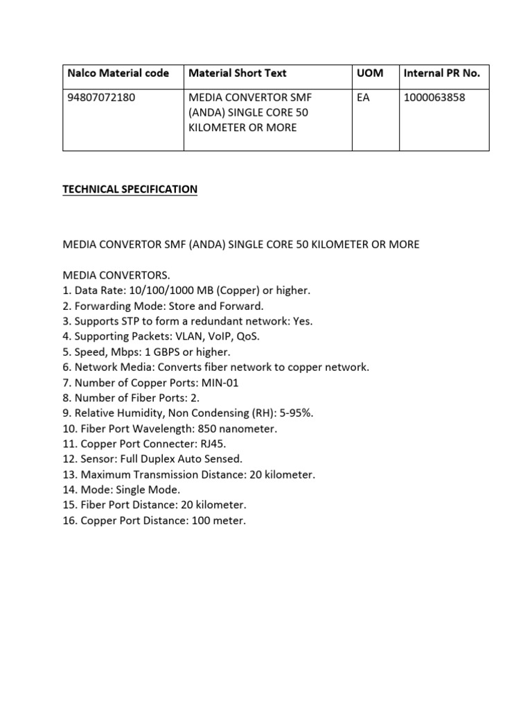 Media Converter SMF Specifications | PDF | Computers | Technology ...