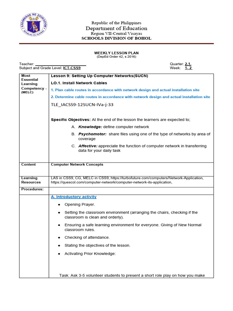 Prototype Lesson Plan in Css9-2nd Quarter | PDF | Computer Network | Wi Fi