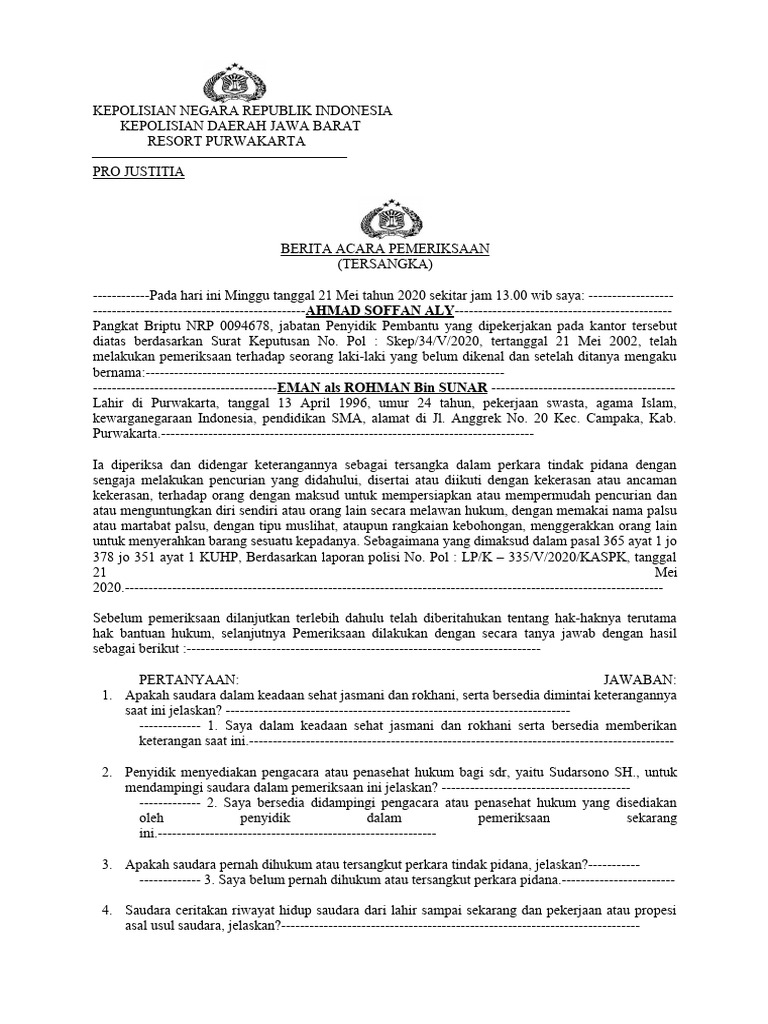 Contoh Berita Acara Pemeriksaan | PDF