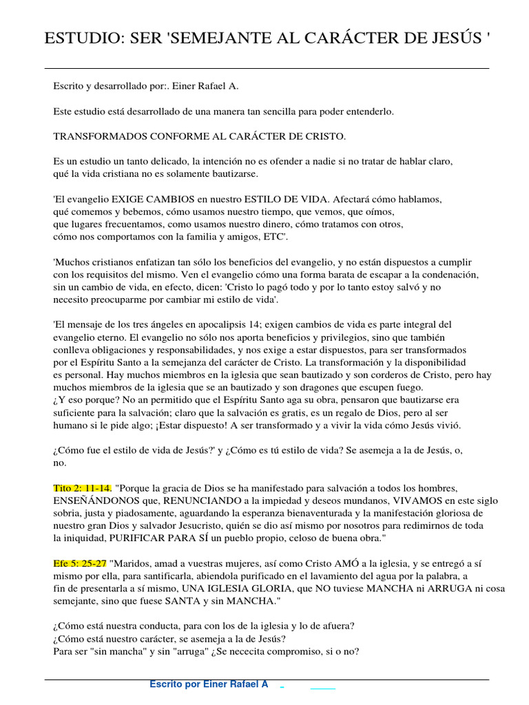 Estudio Ser 'Semejante Al Carácter de Jesús ' (1) Flatten | PDF | Cristo (título) | Creencia ...