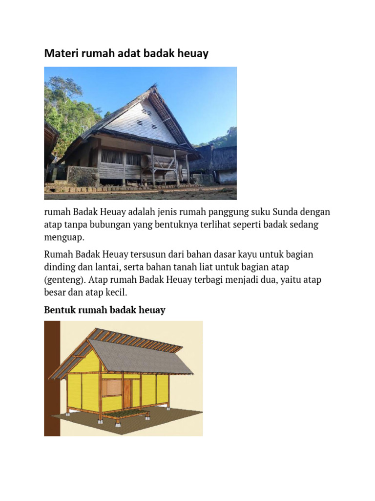 Ciri Khas Rumah Adat Badak Heuay | PDF