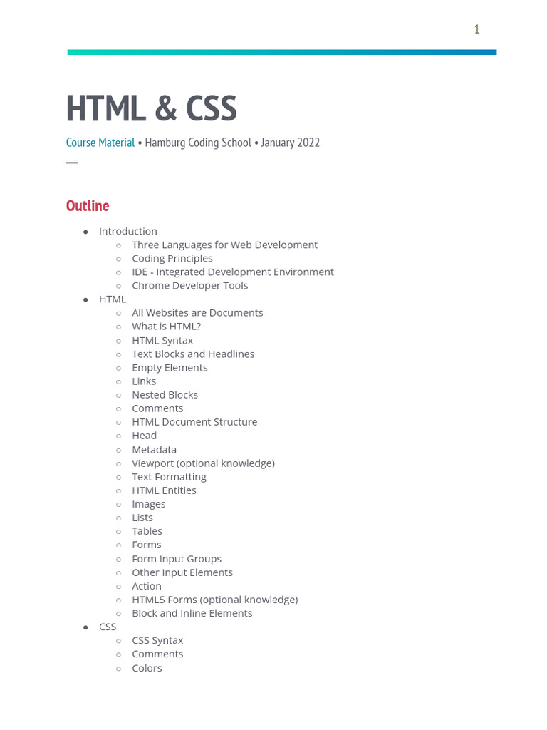 Handout HTML Css Hamburg Coding School 2022 | PDF | Hyperlink | Html Handout HTML Css Hamburg Coding School 2022 | PDF | Hyperlink | Html