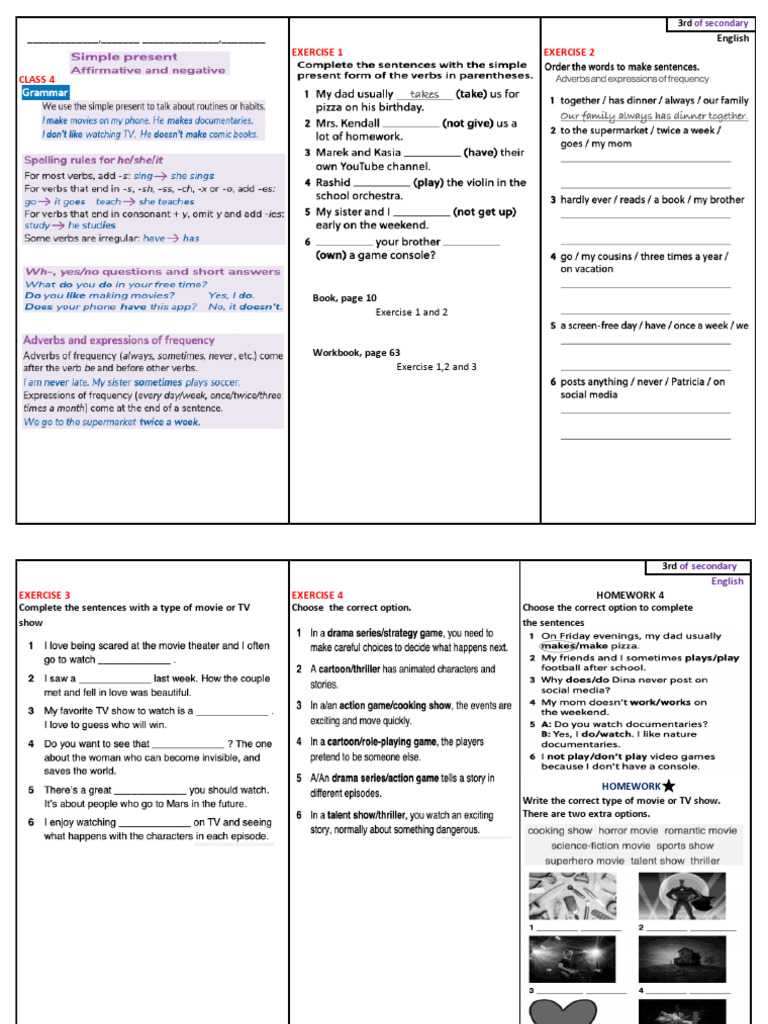 English Homework Exercises 3rd Grade | PDF