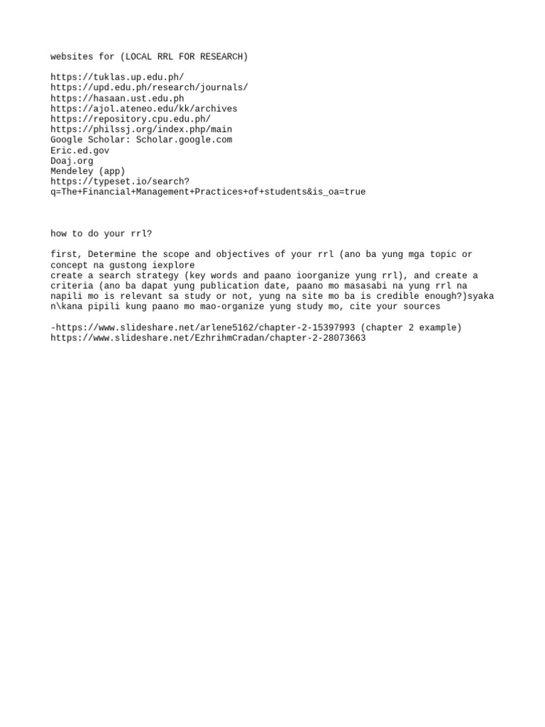 Websites For (Local RRL For Researc | PDF