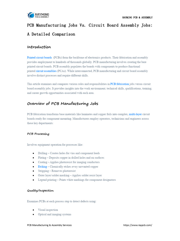 PCB Manufacturing Jobs vs. Circuit Board Assembly Jobs A Detailed ...