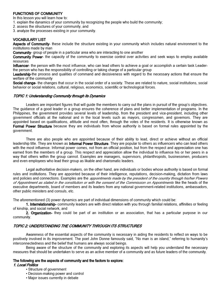 Functions of Community | PDF | Leadership | Community