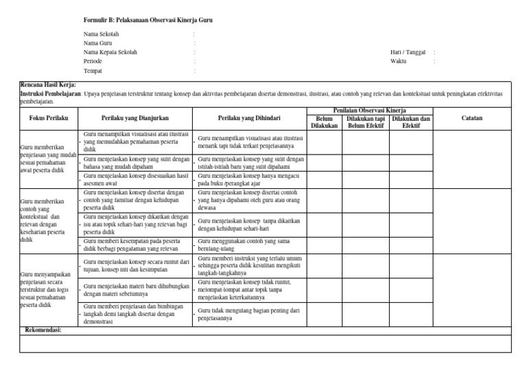 Form B7: Observasi Kinerja Guru | PDF