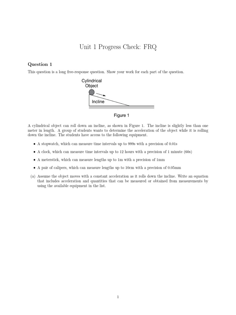 Unit 1 Progress Check FRQ | PDF | Time | Mechanics