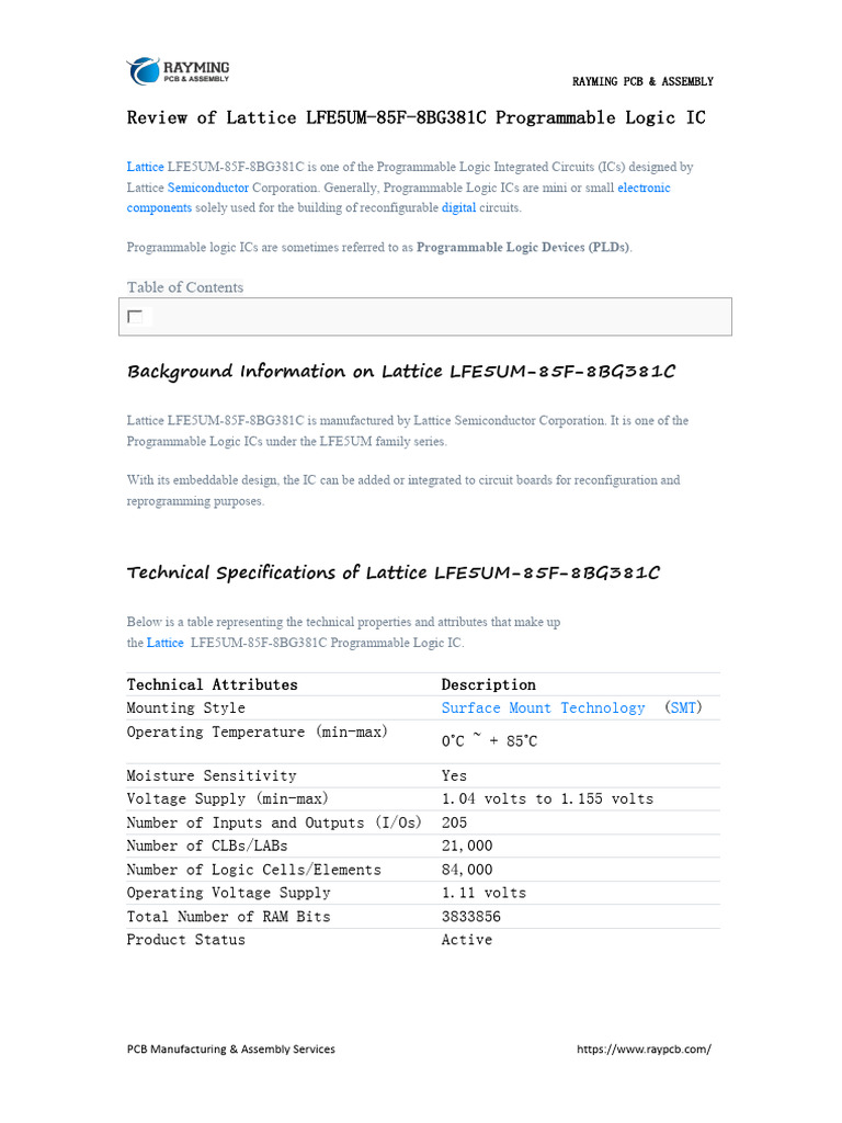Review of Lattice LFE5UM-85F-8BG381C Programmable Logic IC | PDF | Integrated Circuit ...