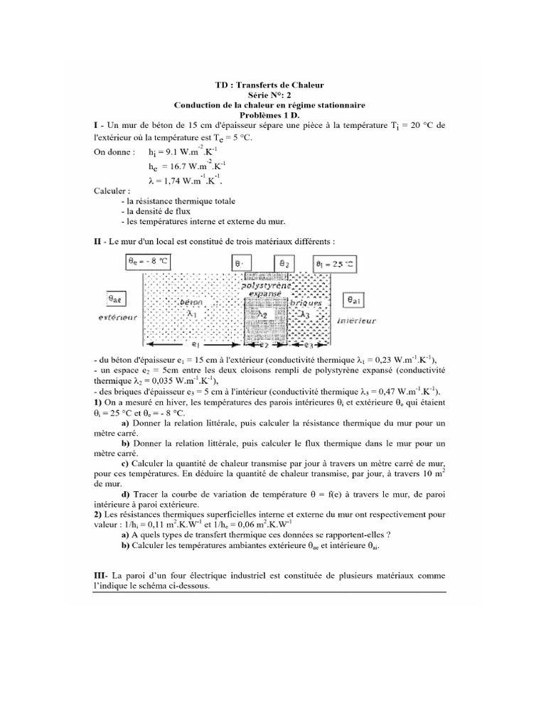 TD Transferts thermiques et corrigés | PDF