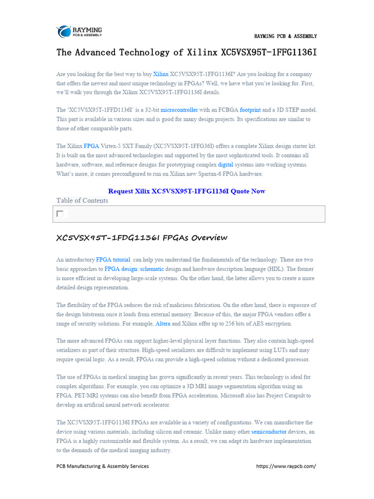 The Advanced Technology of Xilinx XC5VSX95T-1FFG1136I | PDF | Field ...