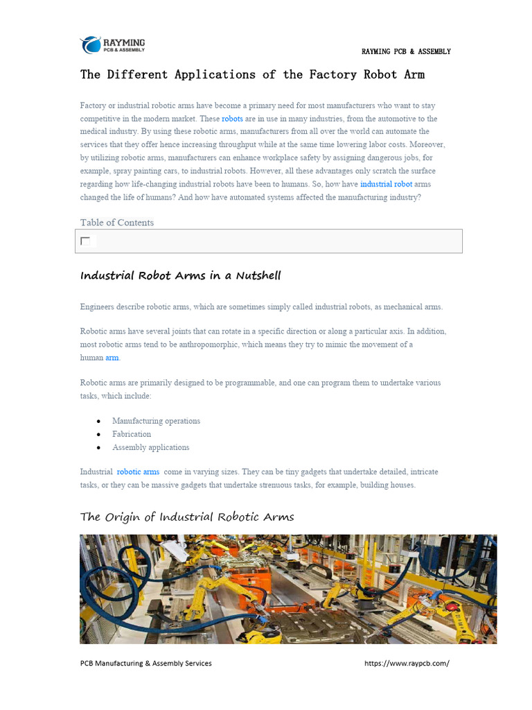 The Different Applications of The Factory Robot Arm | PDF