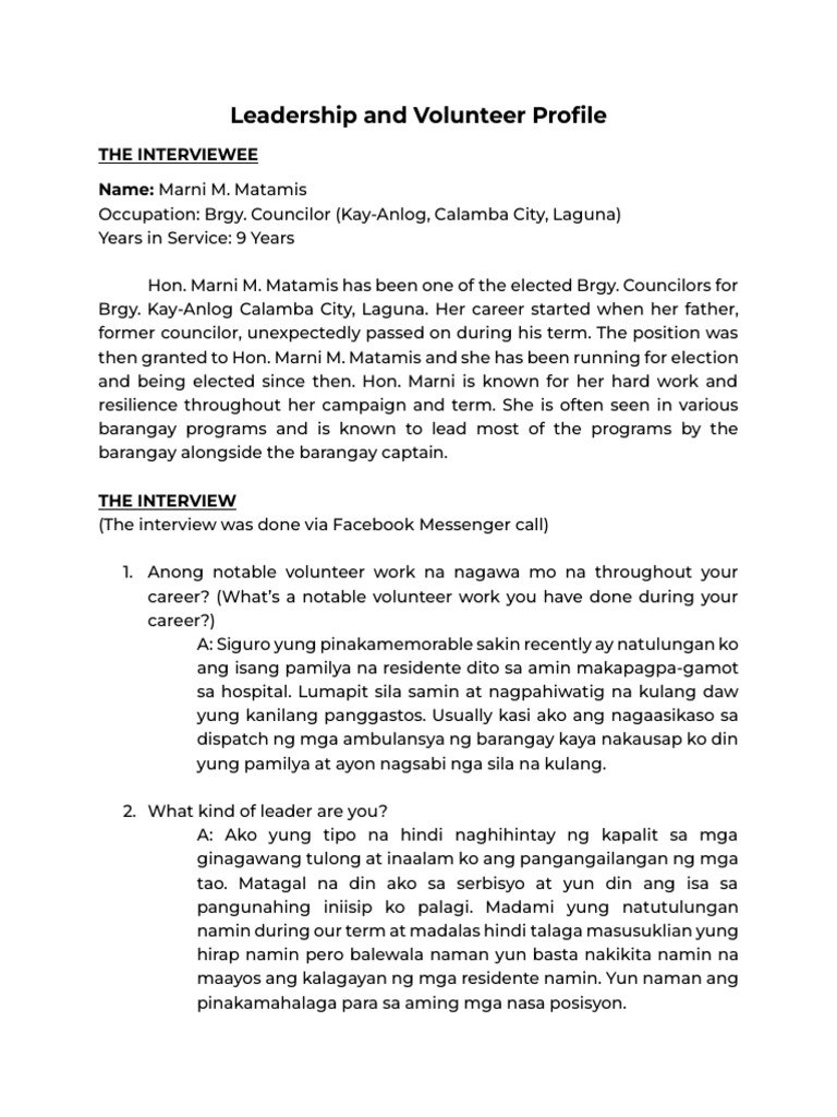 Leadership and Volunteer Profile | PDF