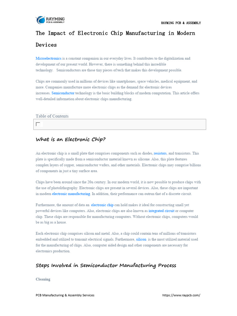 The Impact of Electronic Chip Manufacturing in Modern Devices | PDF ...