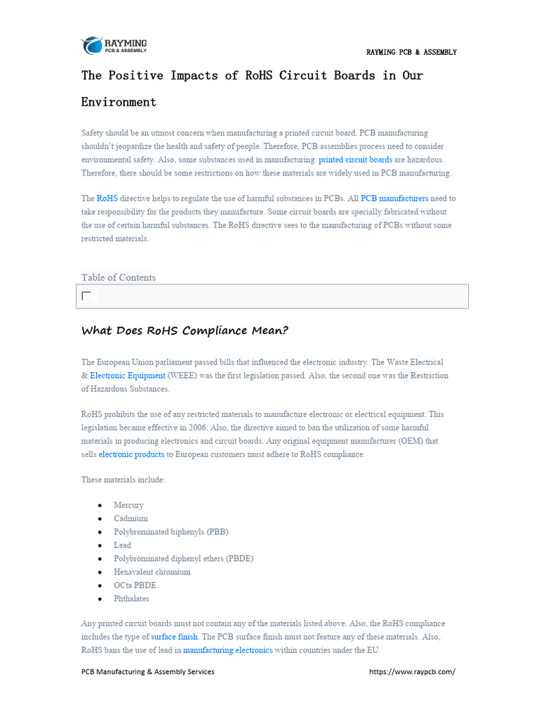 The Positive Impacts of RoHS Circuit Boards in Our Environment | PDF ...