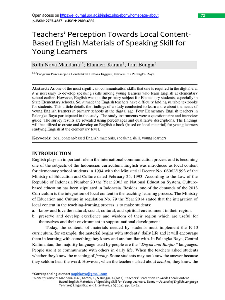 Teachers Perception Towards Local Conten | PDF | Teachers | Curriculum