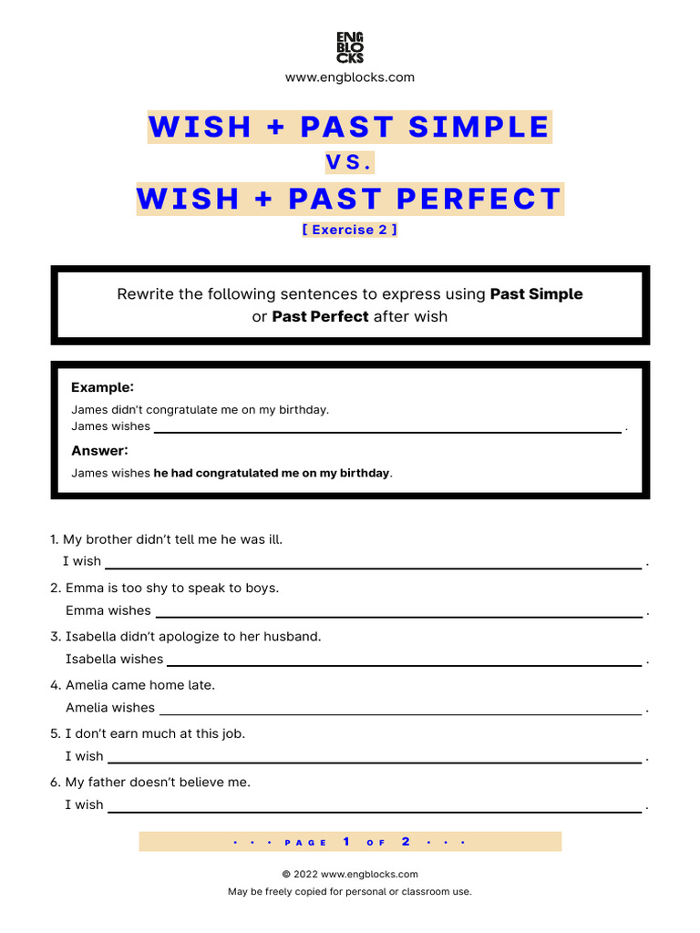 Wish Past Simple or Past Perfect Exercise 2 | PDF