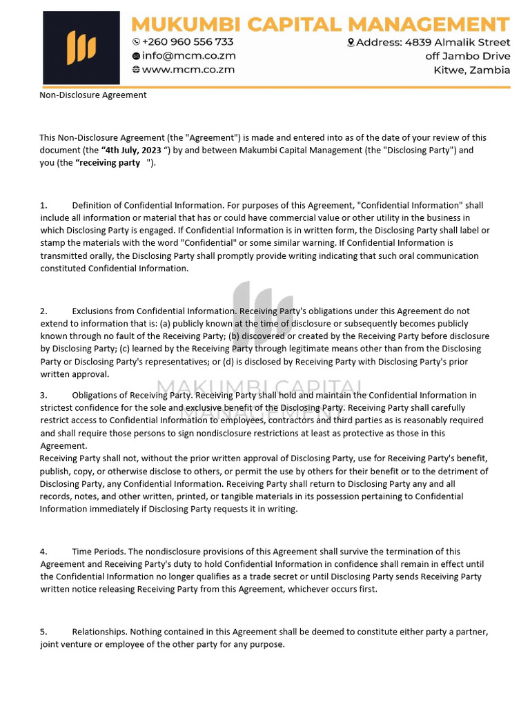 Sample NDA | PDF | Non Disclosure Agreement | Private Law