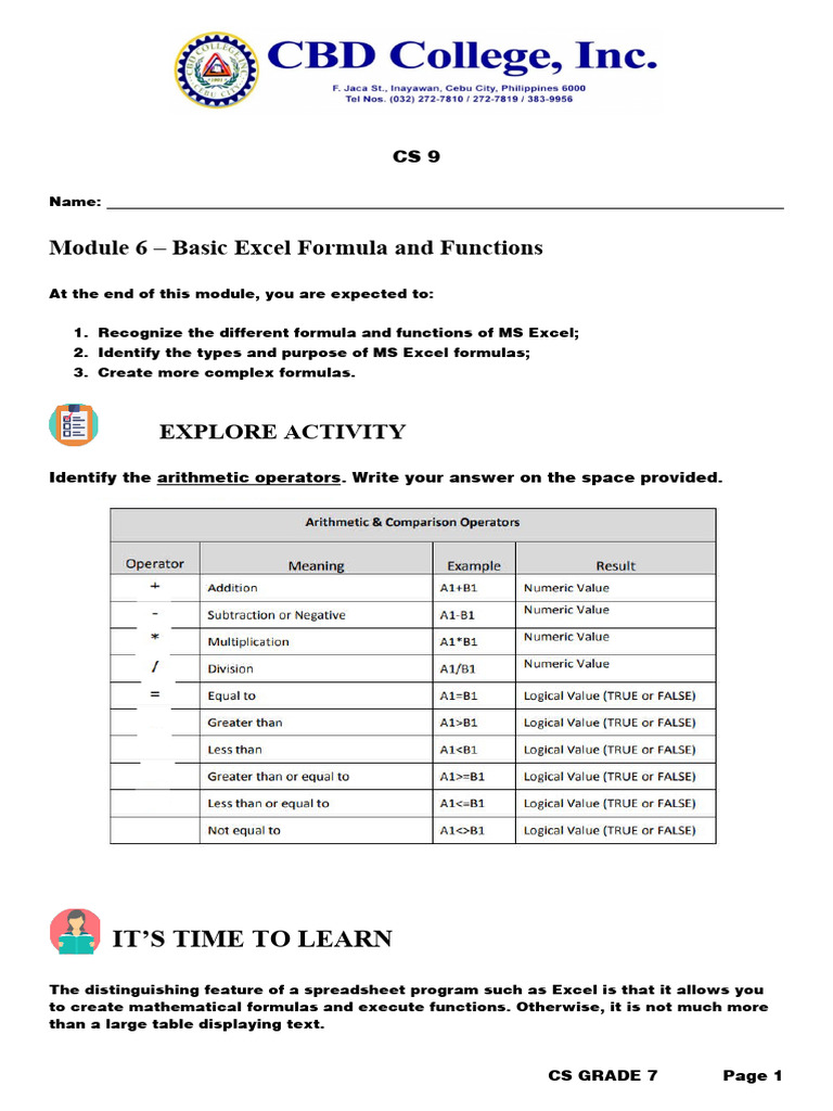 CS Module 6 | PDF | Microsoft Excel | Function (Mathematics)