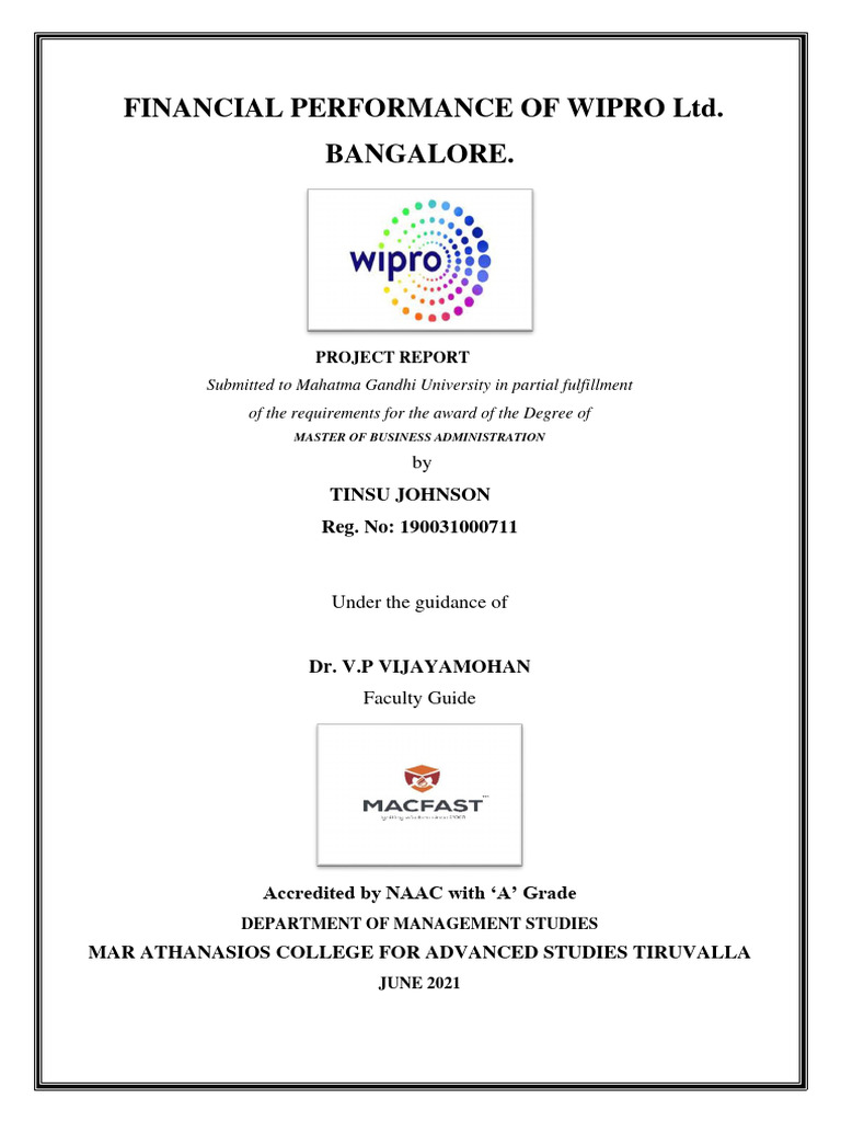 Financial Performance of Wipro Ltd. Bangalore.: Tinsu Johnson Reg. No: 190031000711 | Download ...