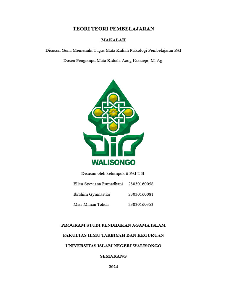 Teori Pembelajaran Dalam Psikologi Pai Pdf