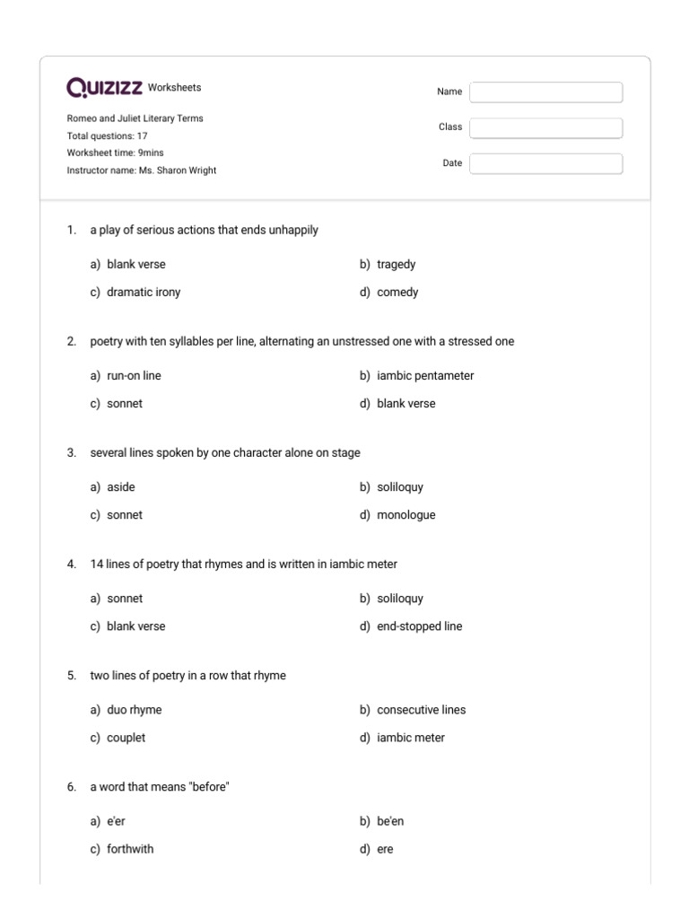 Romeo and Juliet Literary Terms _ Quizizz | PDF | Poetry | Metre (Poetry) Romeo and Juliet Literary Terms _ Quizizz | PDF | Poetry | Metre (Poetry)