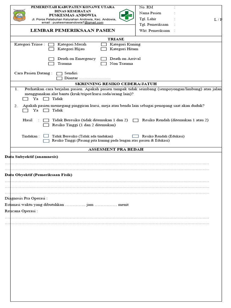Form Pemeriksaan Pasien Operasi | PDF