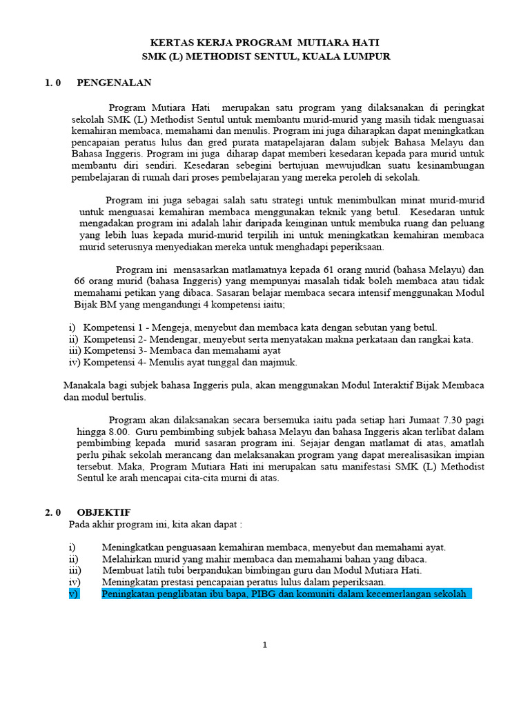 Kertas Kerja Program Mutiara Hati 2024 | PDF